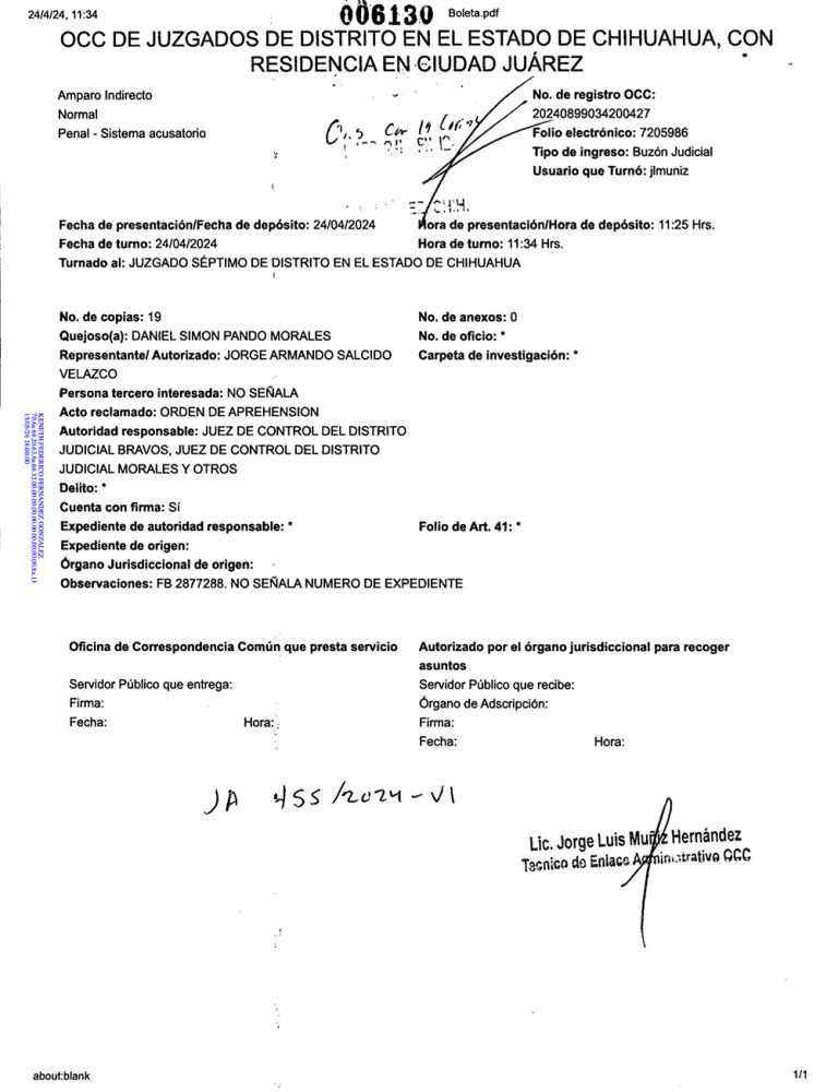 Busca Daniel Pando amparo vs posible orden de aprehensión por casa de ...