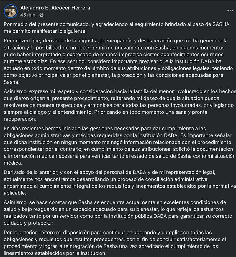 Dueño de Sasha: “DABA actuó conforme a sus atribuciones”
